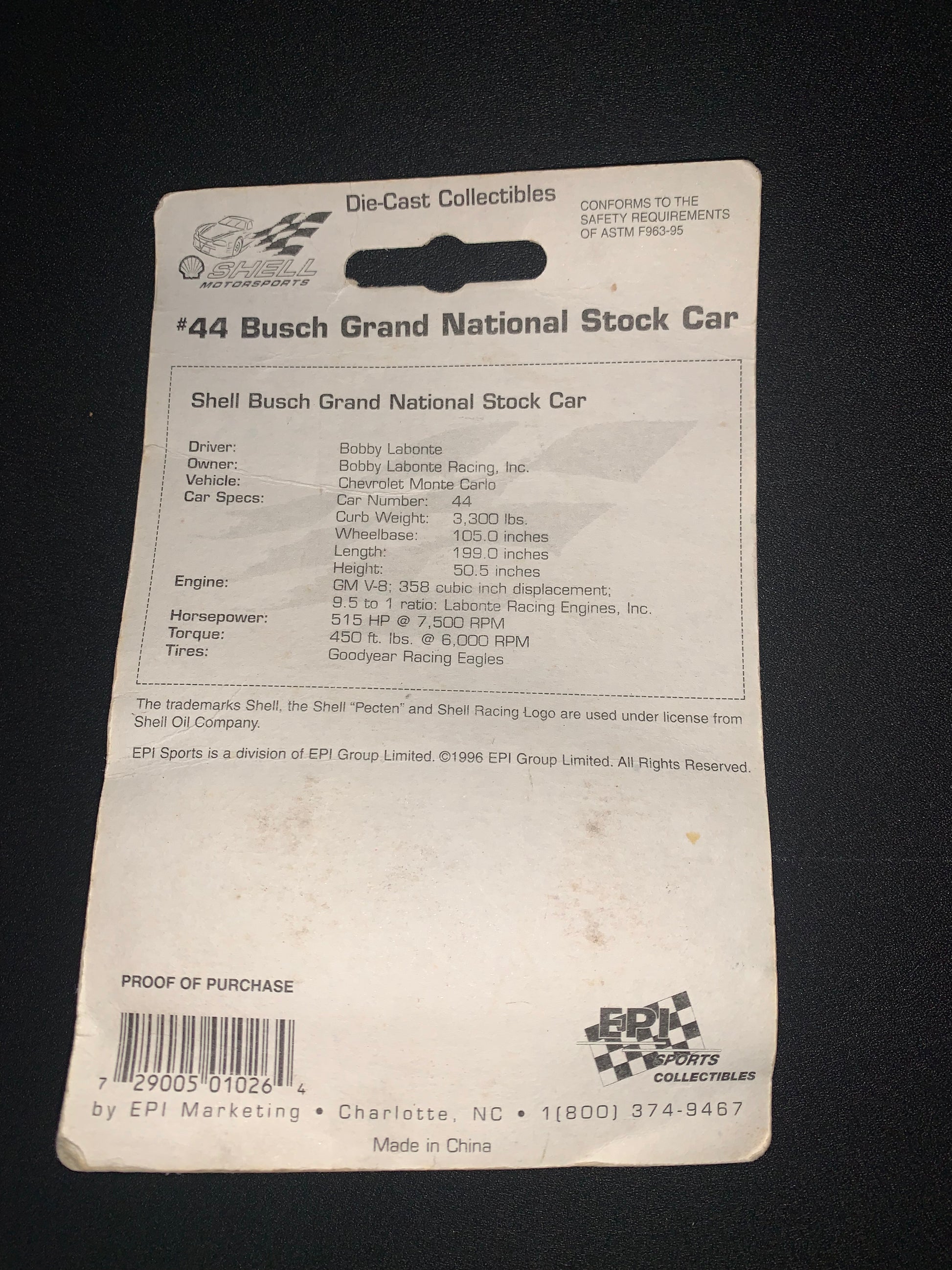 #44 SHELL BUSCH GRAND NATIONAL STOCK CAR – BK Industrial Resources